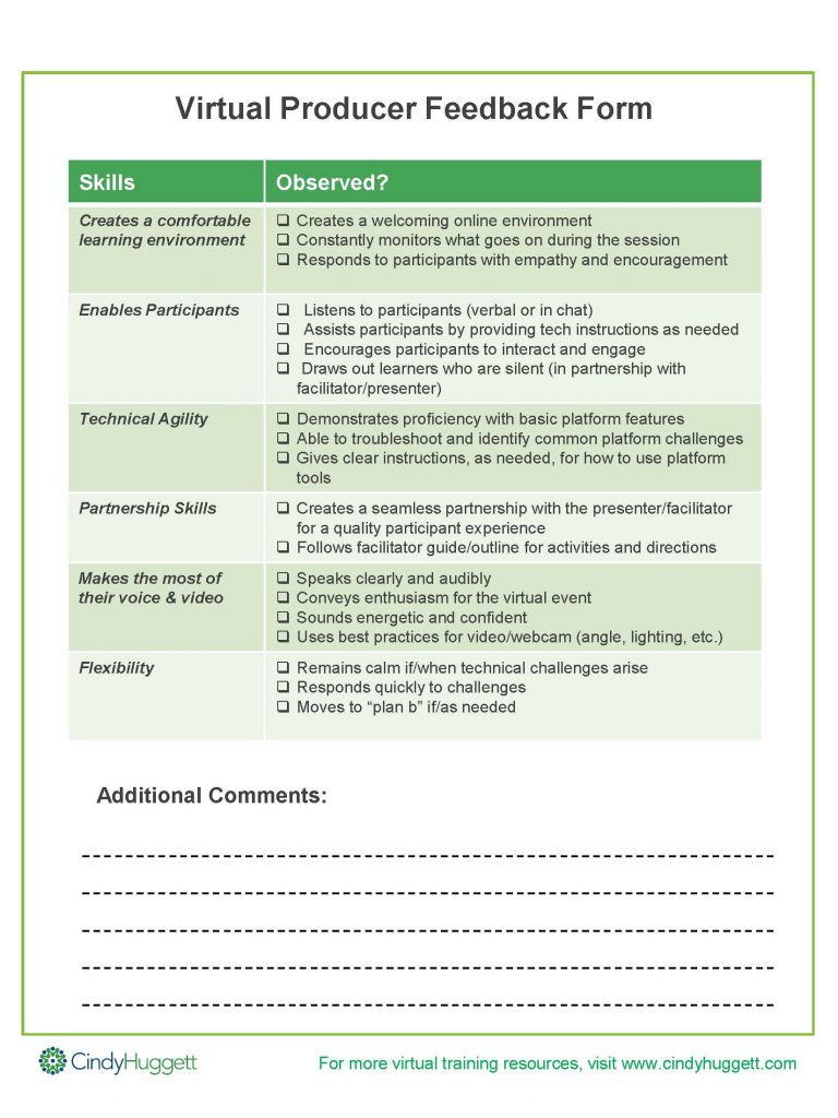 Virtual Producer Observation and Feedback Form - Cindy Huggett